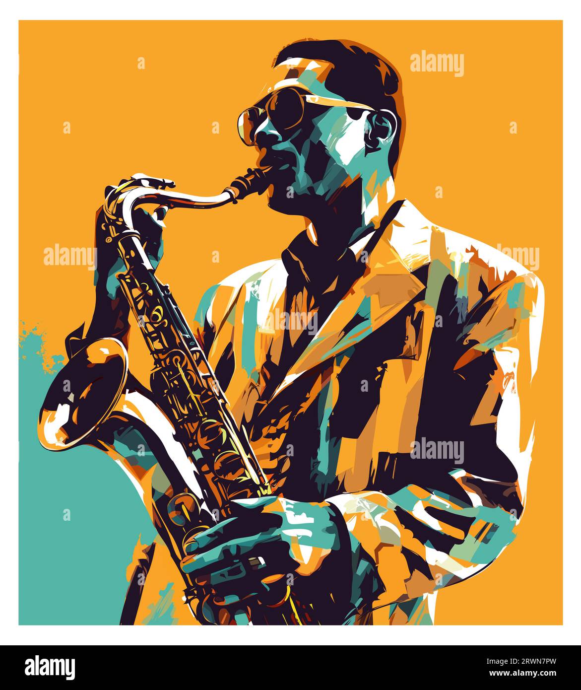 Original representation of a jazz saxophonist - vector illustration ...