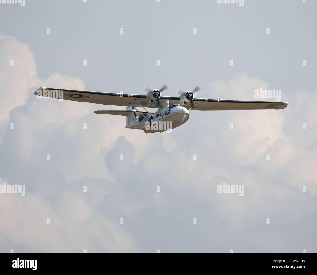 Preserved PBY-5A Catalina flying boat flying at a Duxford air show ...