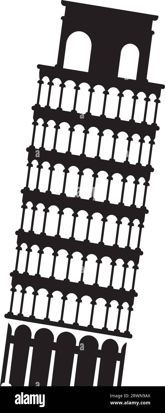 Simple black flat drawing of the LEANING TOWER OF PISA, PISA Stock ...