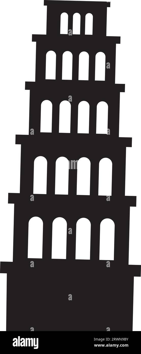 Simple black flat drawing of the LEANING TOWER OF PISA, PISA Stock ...