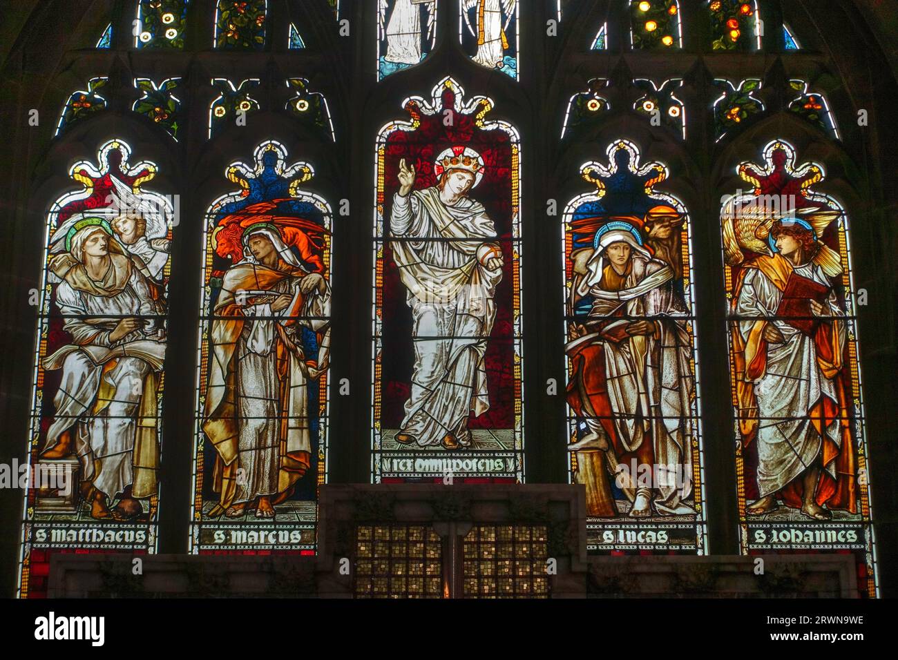 Stained-glass window, Elton church, Peak District, showing apostles ...