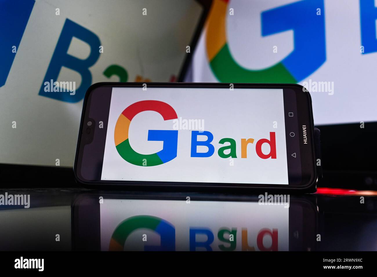 In this photo illustration a Google Bard logo is displayed on a ...