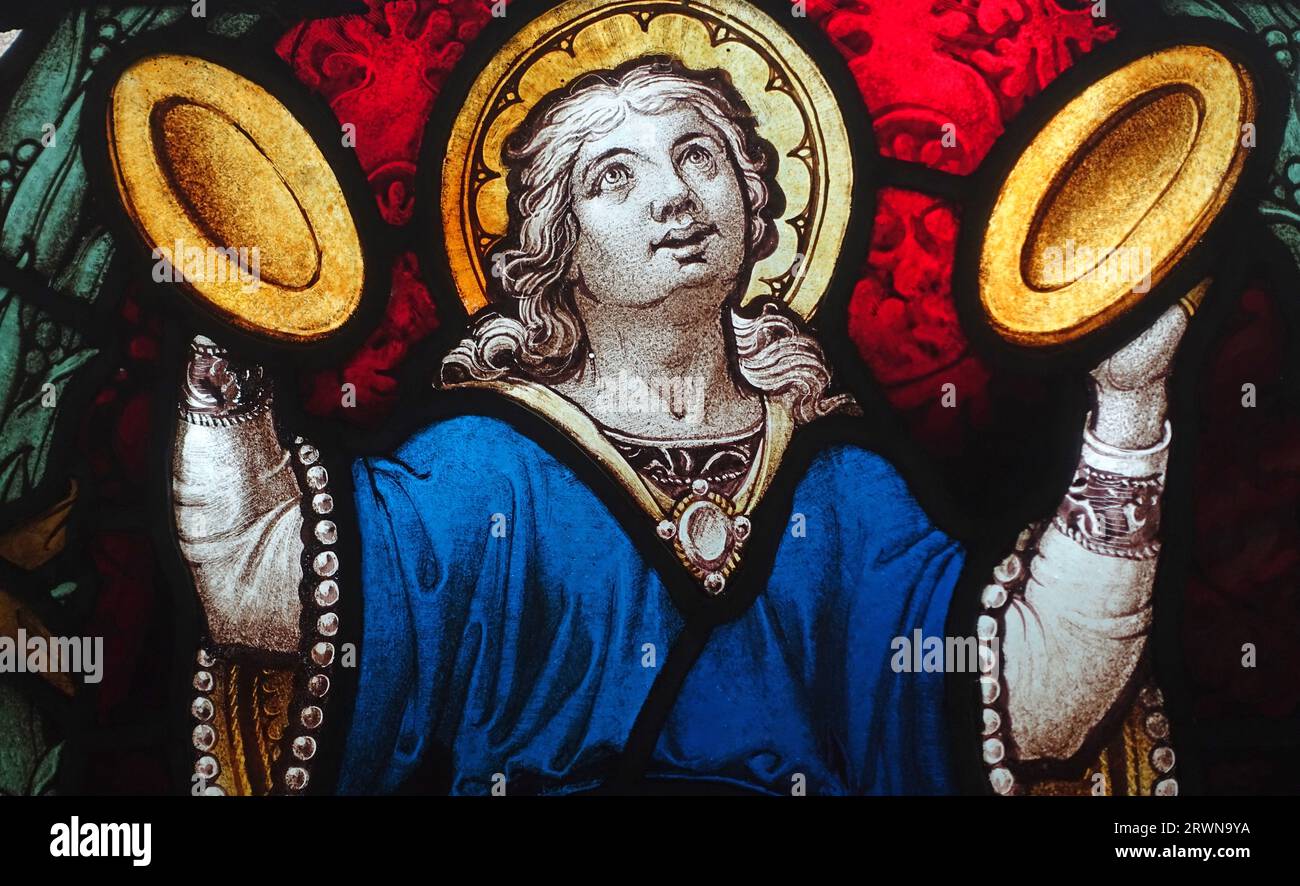 Stained-glass window showing Angel with Cymbals, Elton church, Peak ...