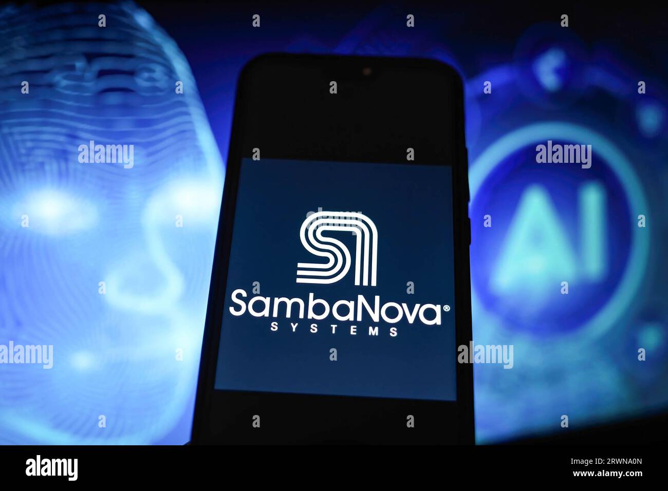 In this photo illustration a Sambanova logo is displayed on a smartphone with Artificial ...