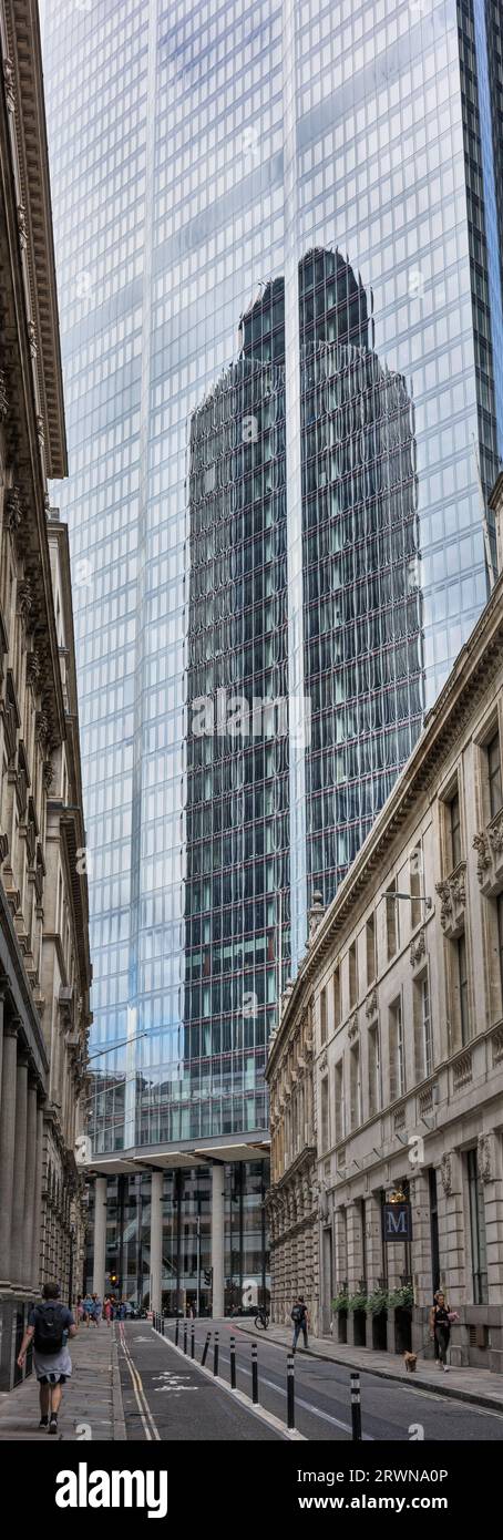 Tower 42 reflected in the Twentytwo (22) Bishopsgate building, an ...