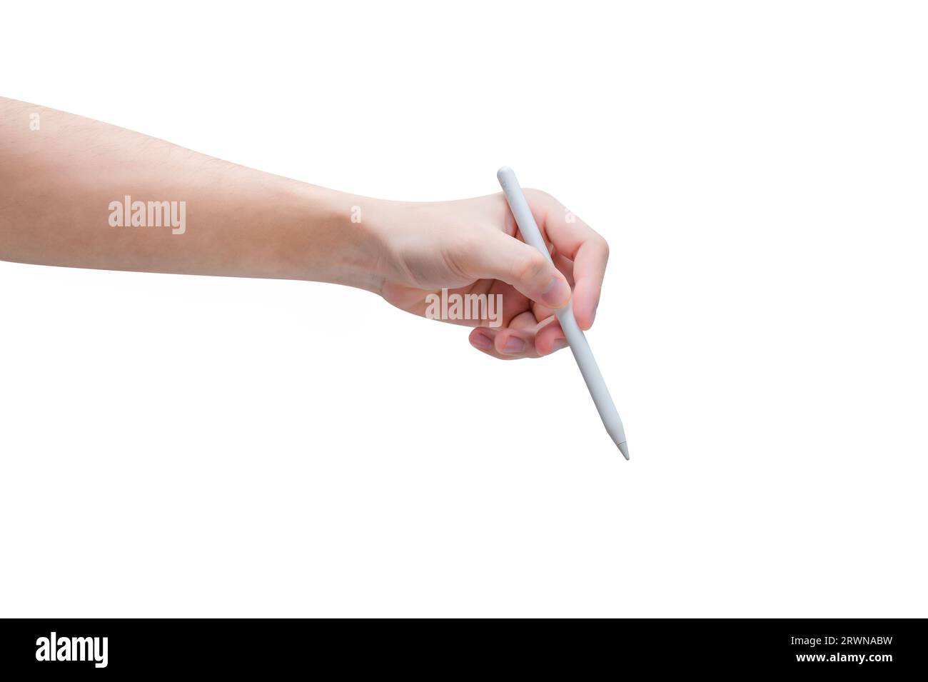 Hand holding white stylus pen isolated on white background Stock Photo ...