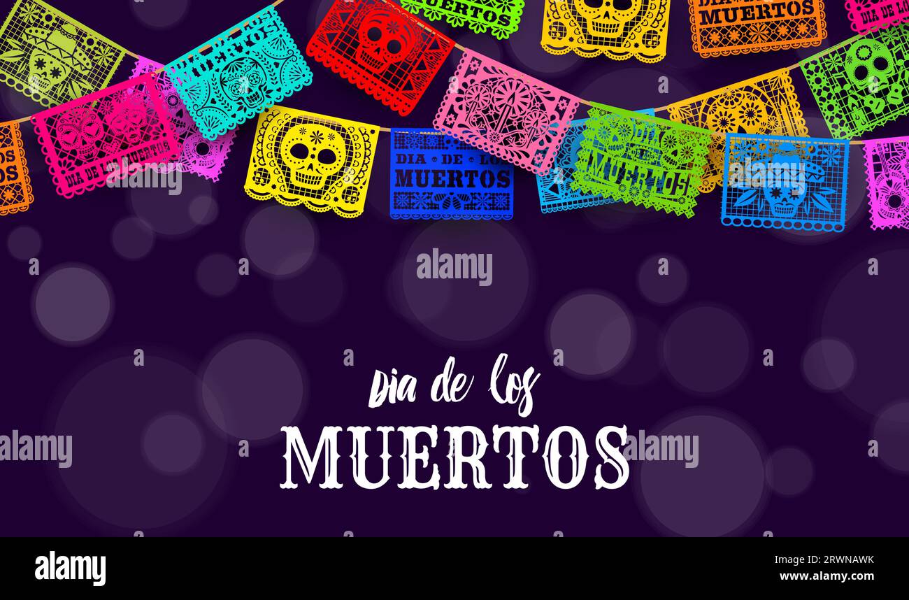 Mexican day of the dead papel picado paper cut garland flags with bokeh ...
