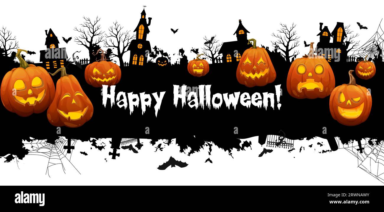 Halloween town landscape with danger pumpkins, trick or treat night ...