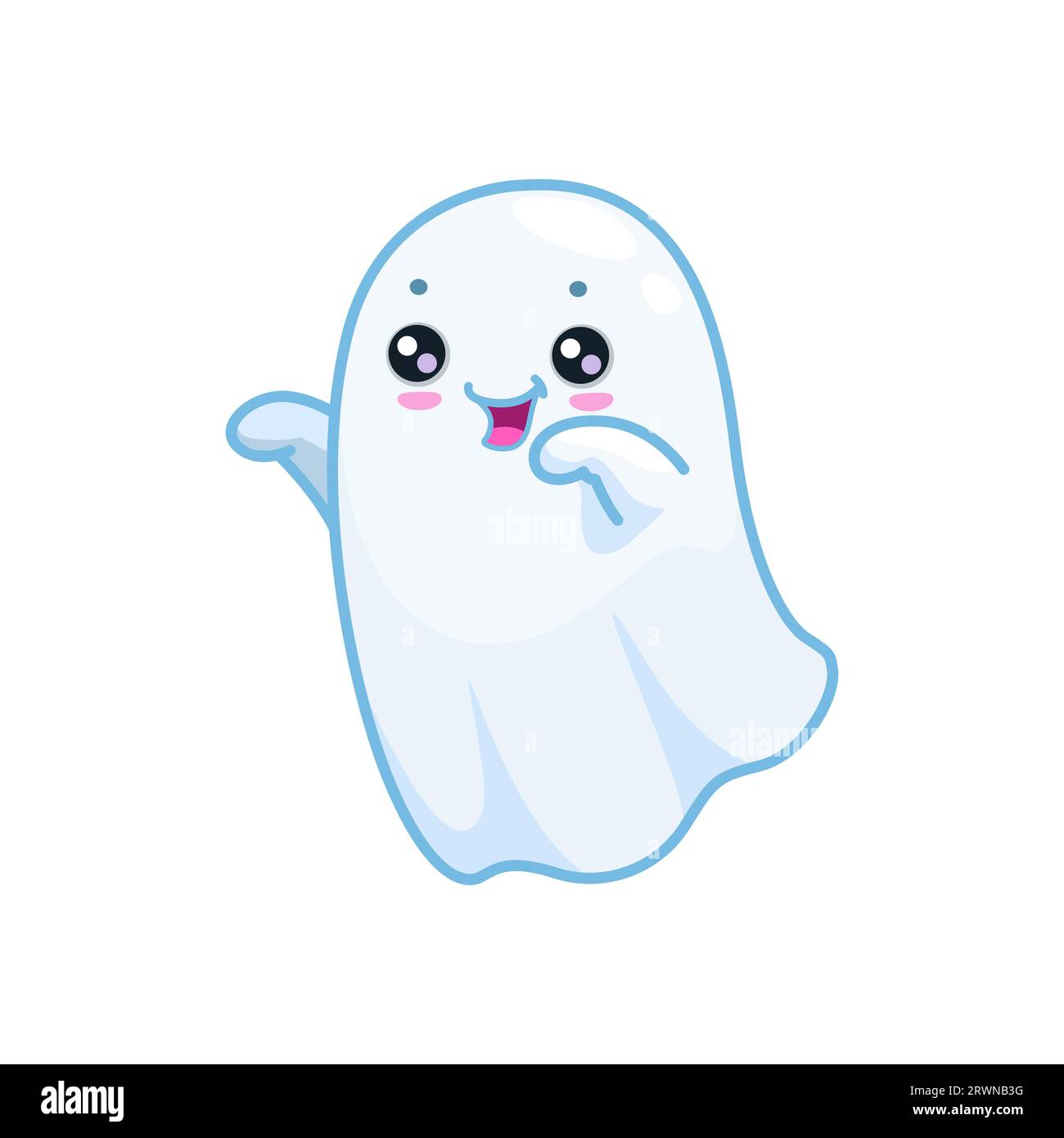 Halloween kawaii cute ghost character with mischievous face and raised ...
