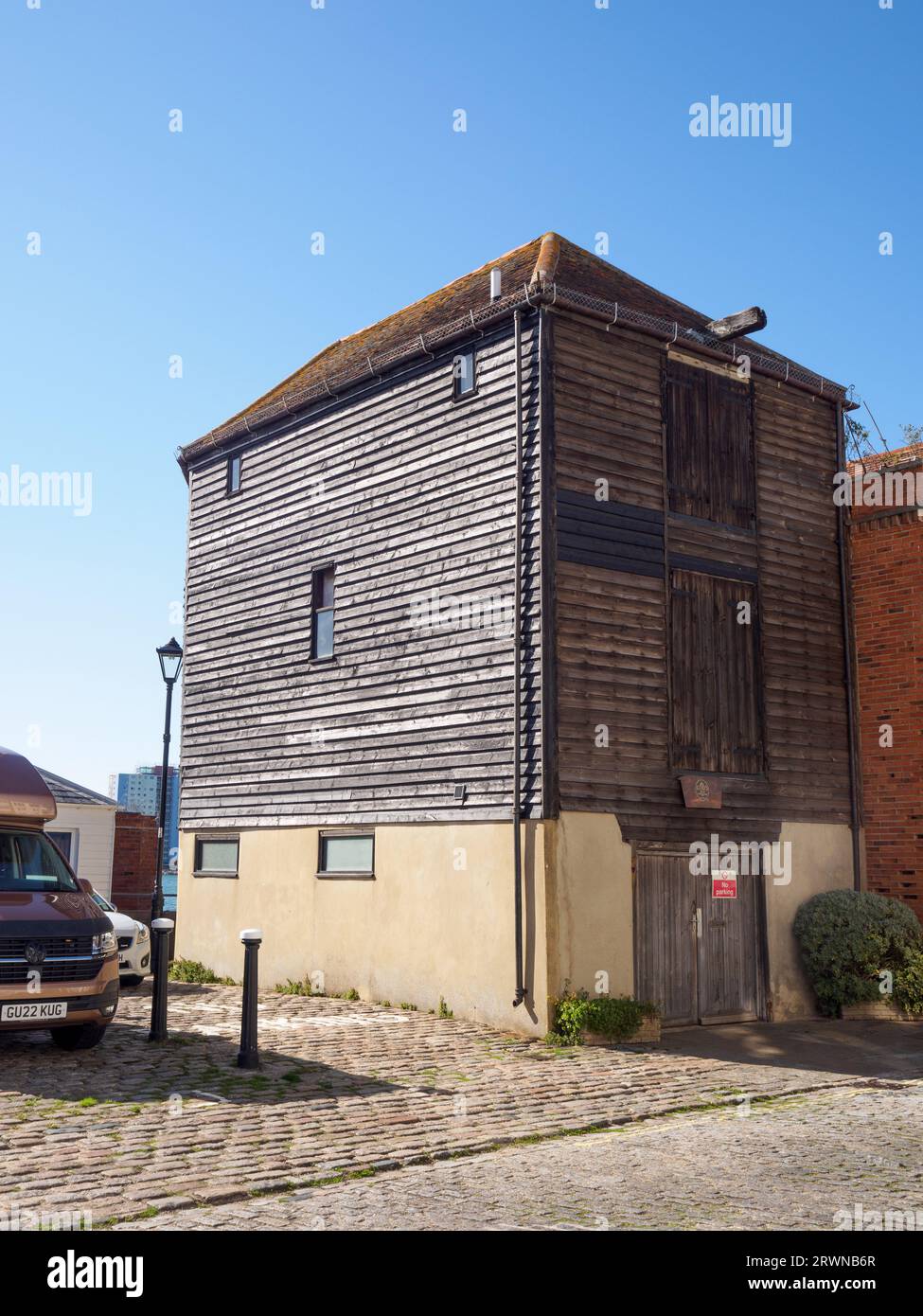 Old wooden warehouse on Bath Square on Portsmouth Point Stock Photo - Alamy
