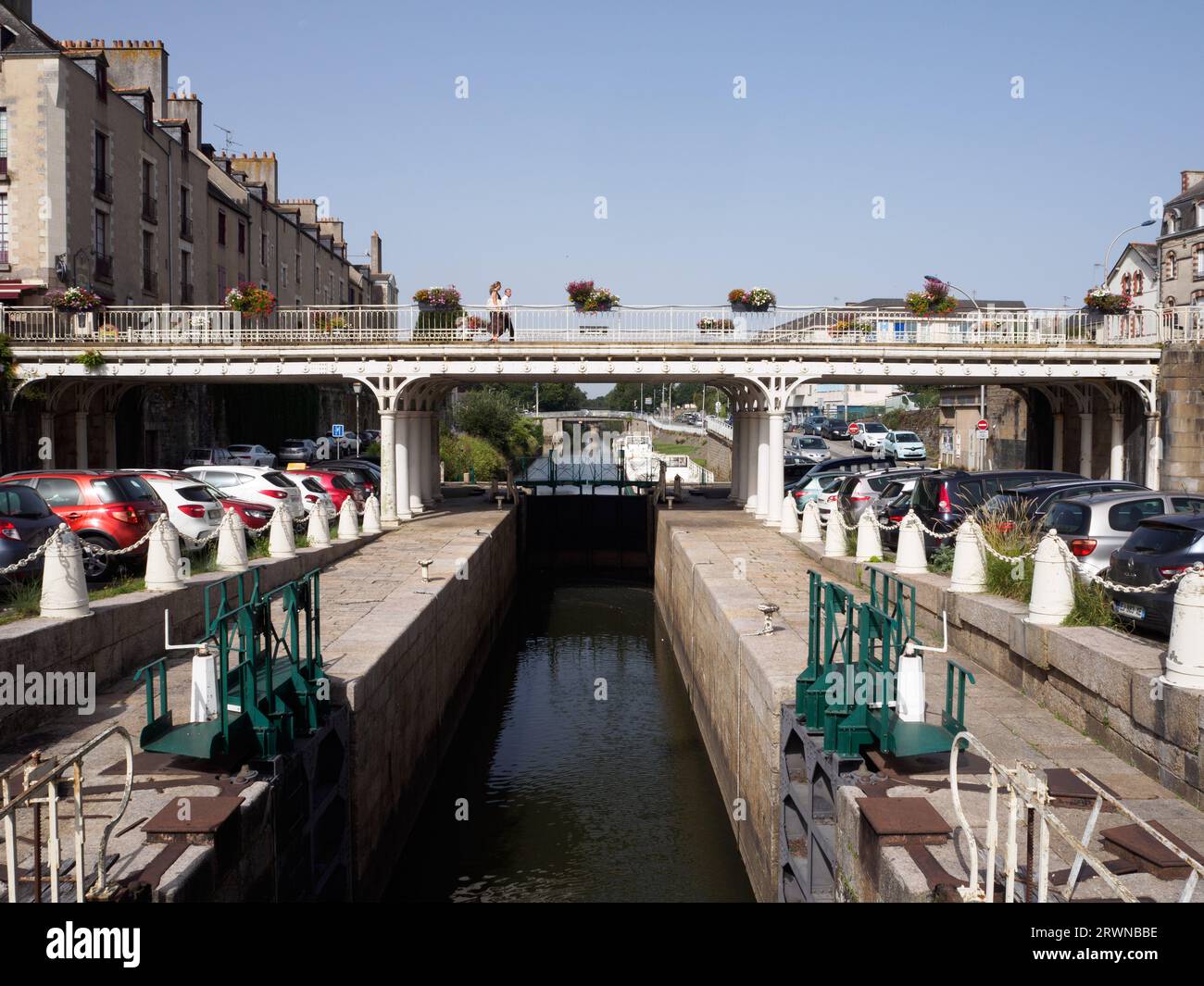Iron road bridge over a lock on the Nantes Brest canal in Redon ...