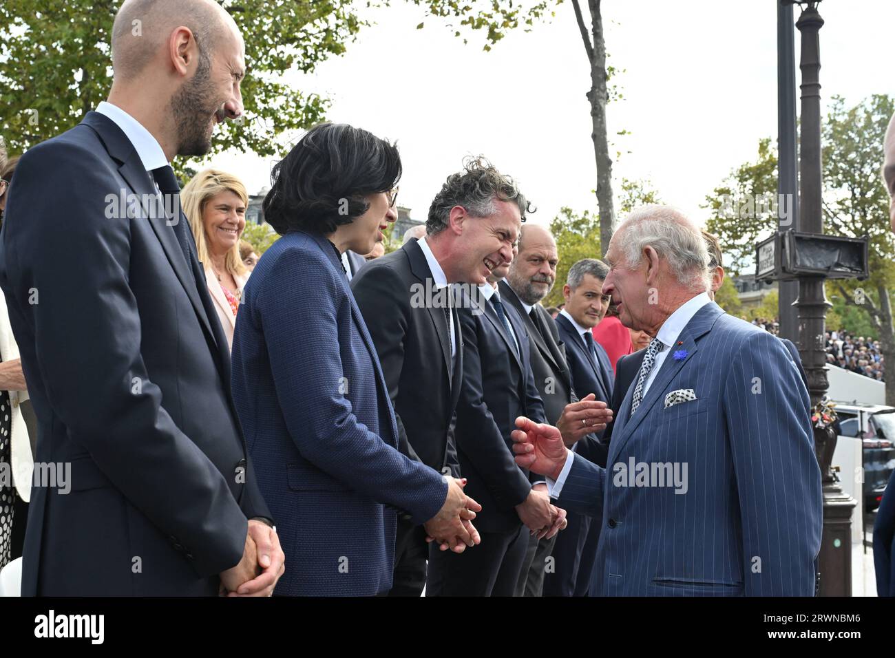Paris, France. 20th Sep, 2023. Britain's King Charles III shakes hands ...