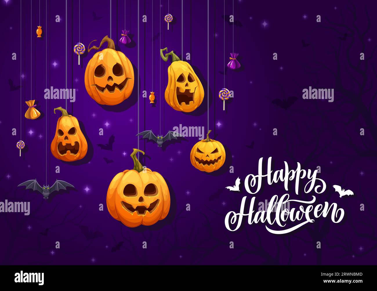Scary Halloween pumpkins and sweets for holiday night horror, spooky ...