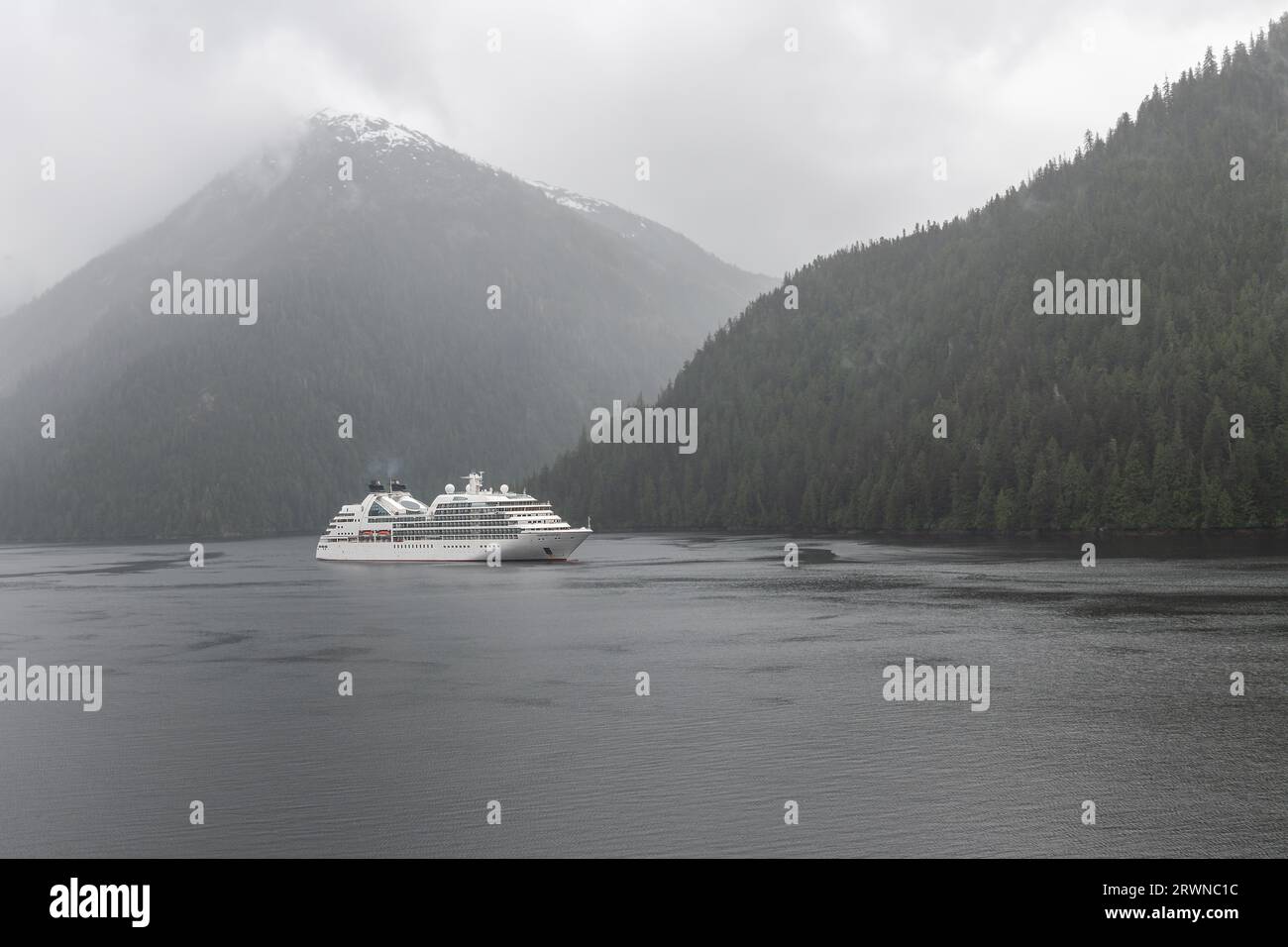 Cruise Ship Seabourn Odyssey in Misty Fjord, Alaska, USA Stock Photo ...
