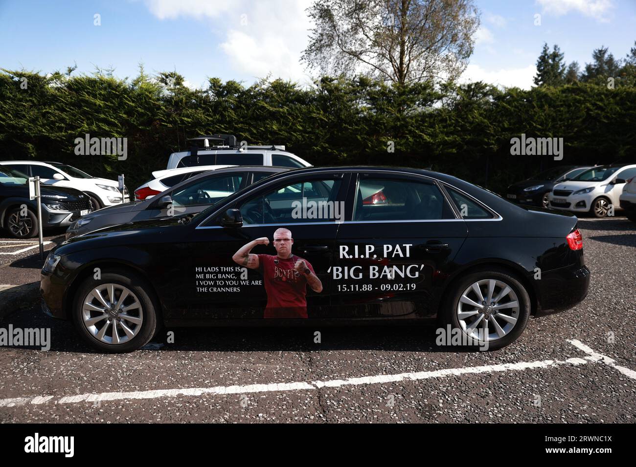 A vehicle with images of Pat Ward on in the car park of Dungannon ...