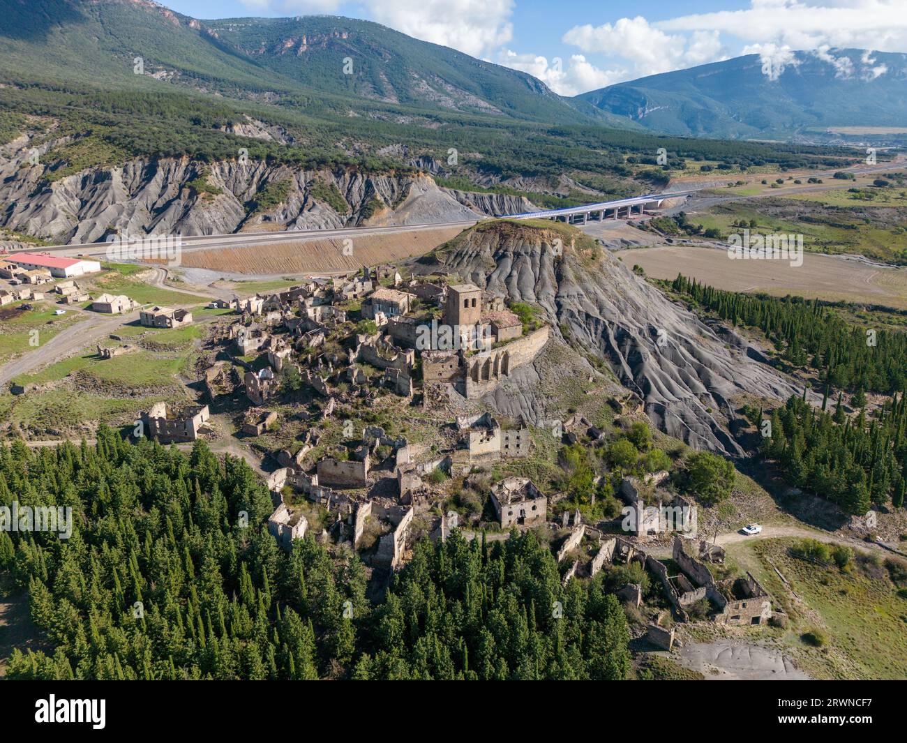 Aerial drone photo of the abandoned ghost town named Esco. Esco is ...