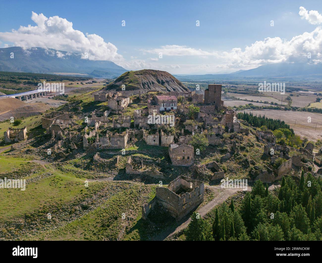 Aerial drone photo of the abandoned ghost town named Esco. Esco is ...