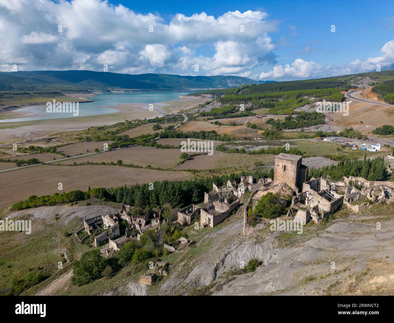 Aerial drone photo of the abandoned ghost town named Esco. Esco is ...