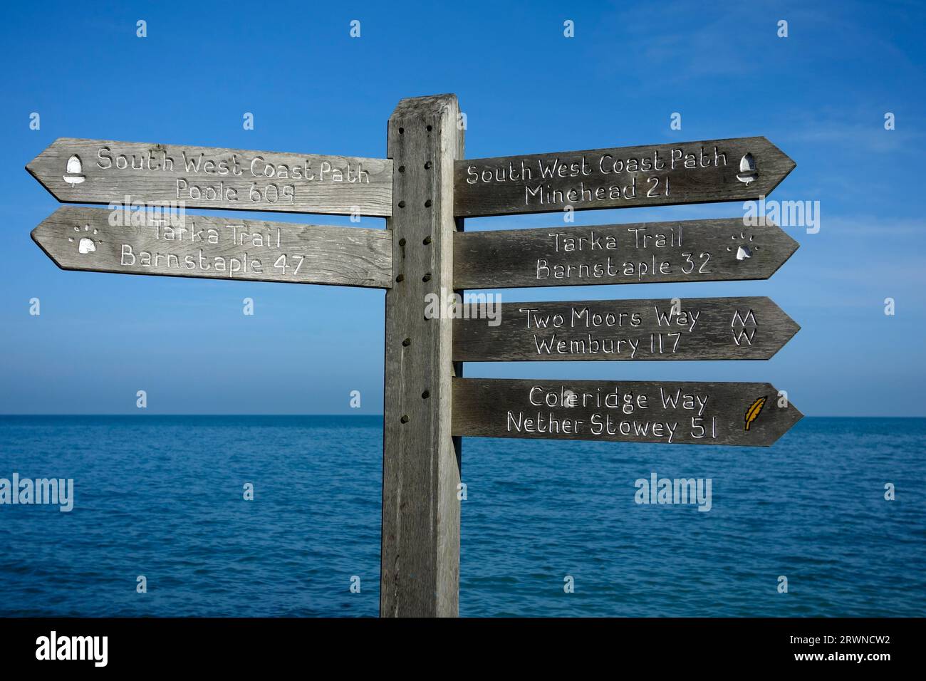 Footpath Signpost for South West Coast Path, Tarka Trail, Coleridge Way ...