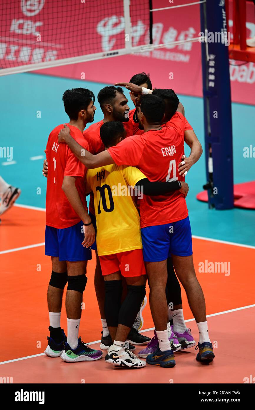 Hangzhou, China. 20th Sep, 2023. The India men volleyball team seen ...