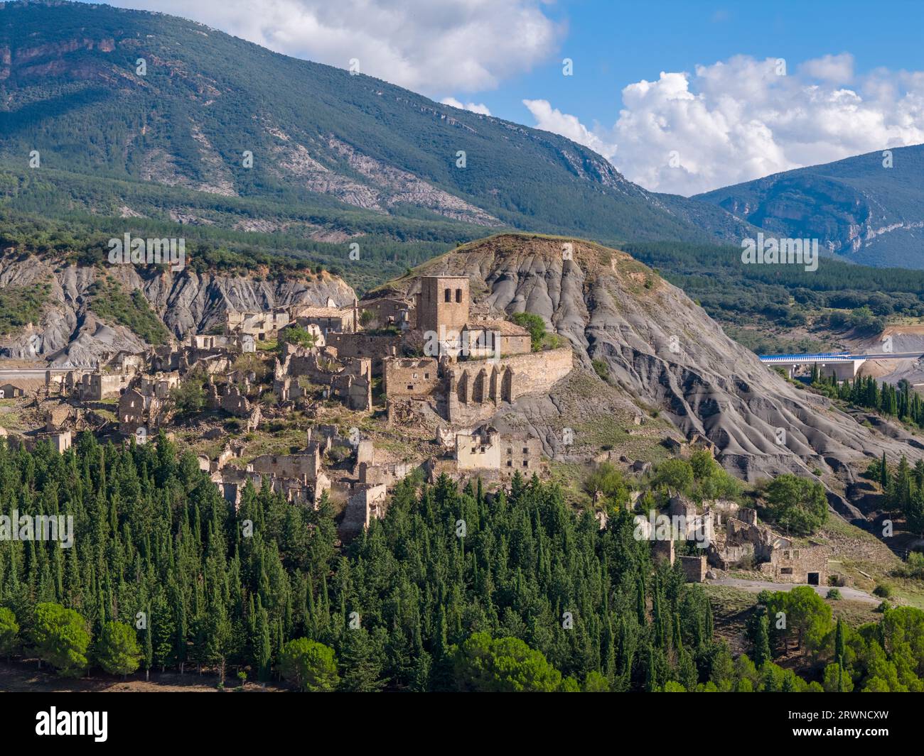 Aerial drone photo of the abandoned ghost town named Esco. Esco is ...