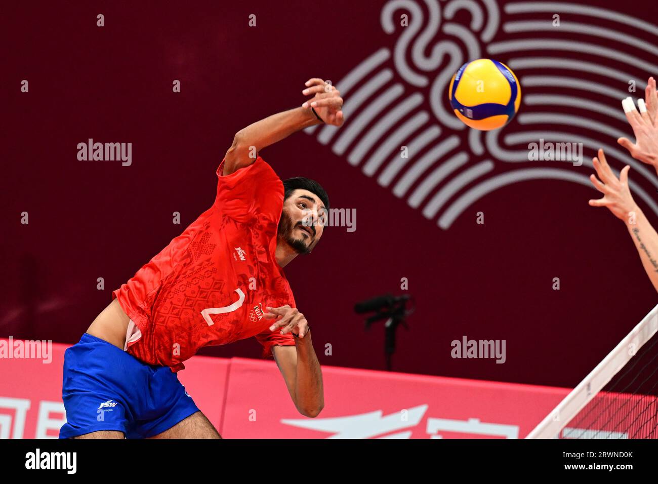 Hangzhou, China. 20th Sep, 2023. Amit of the India men volleyball team ...