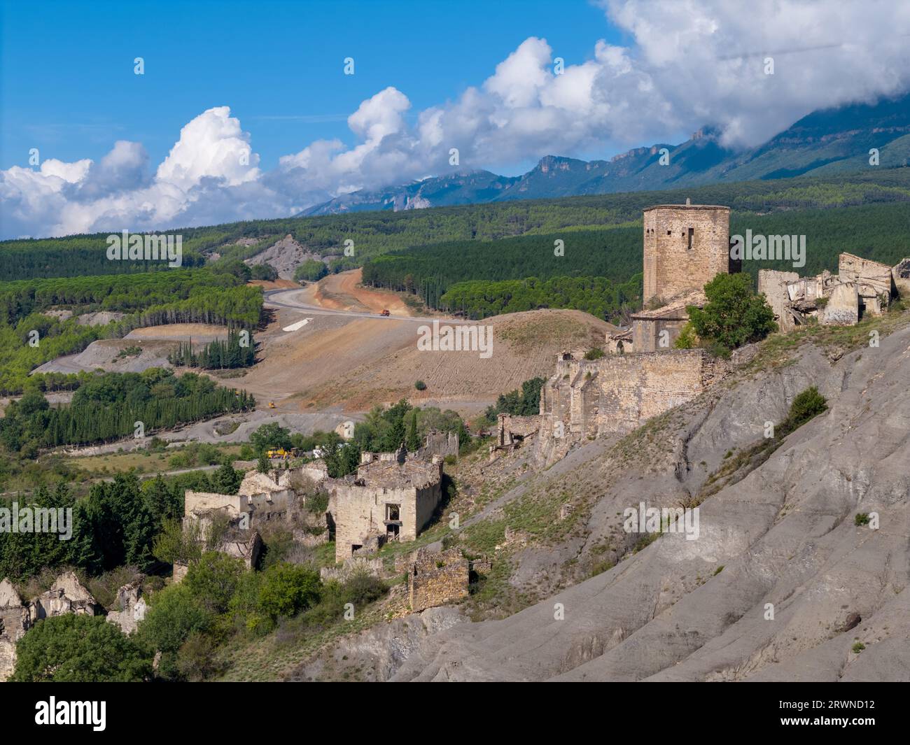 Aerial drone photo of the abandoned ghost town named Esco. Esco is ...