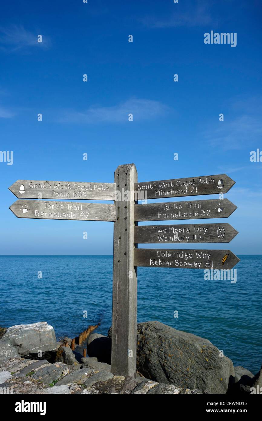 Footpath Signpost for South West Coast Path, Tarka Trail, Coleridge Way ...