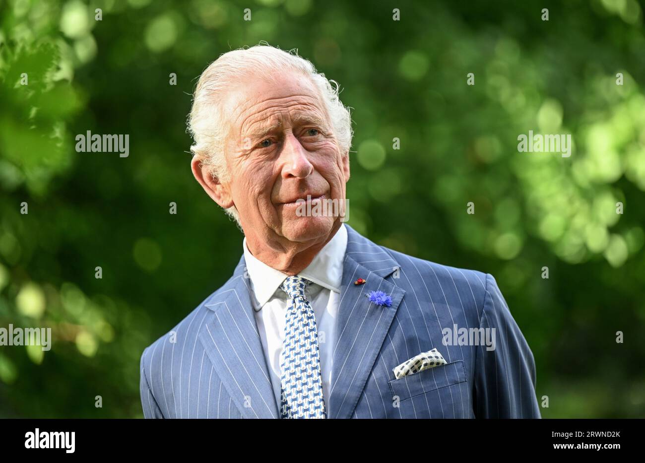 King Charles III before planting a tree in the garden of the British ...