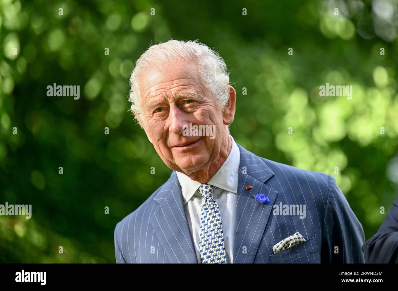 King Charles III before planting a tree in the garden of the British ...