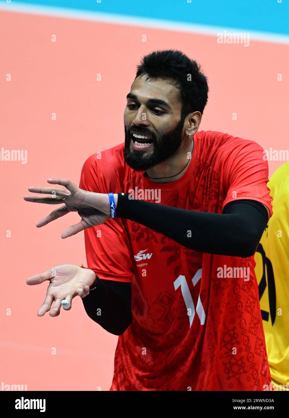 Hangzhou, China. 20th Sep, 2023. Ashwal Raiof the India men volleyball ...