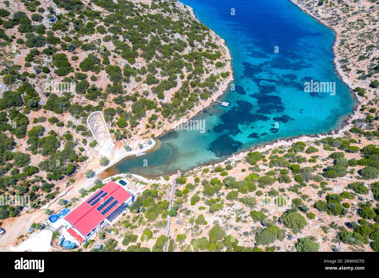 Aerial view of a scenic fjord on Lipsi island, Dodecanese, Greece Stock ...