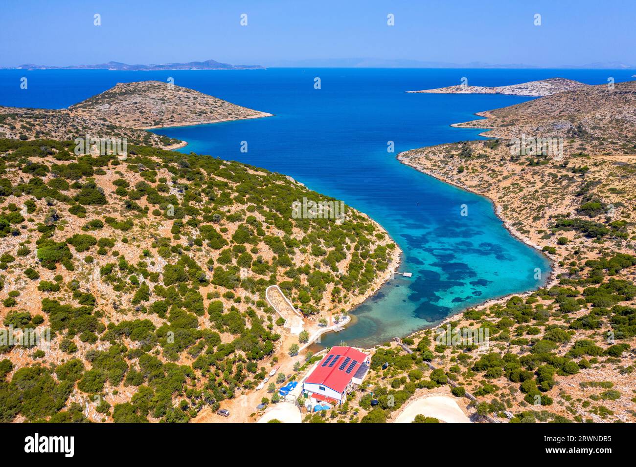 Aerial view of a scenic fjord on Lipsi island, Dodecanese, Greece Stock ...