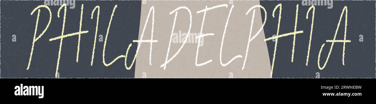 paper sheet with the name of the town "PHILADELPHIA" in handwritten ...