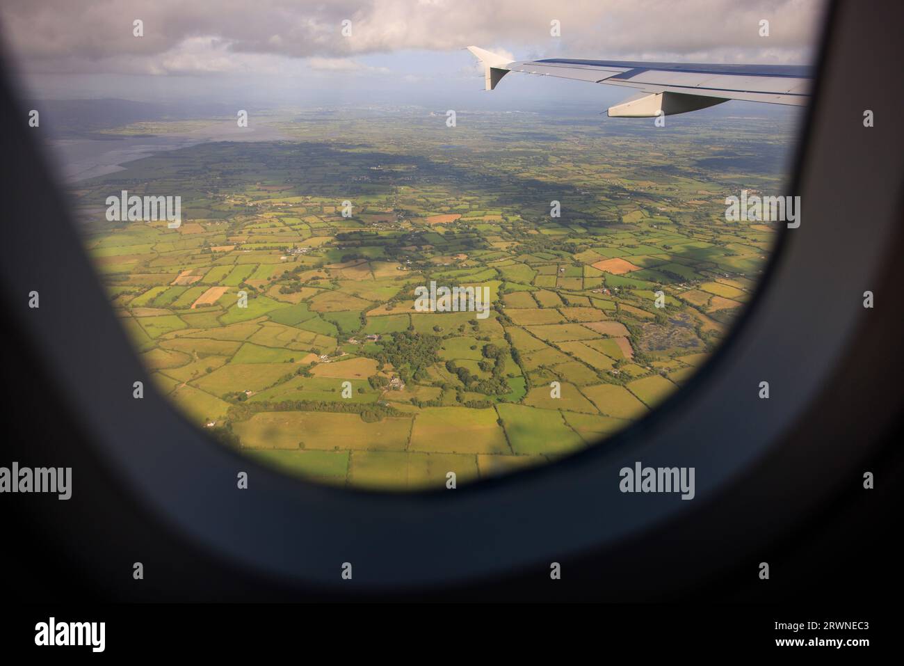 A view out of a plane window taking off from Shannon Airport in County ...
