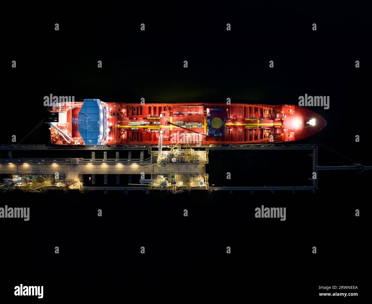 Aerial drone view of a petrochemical bulk carrier, especially a top ...