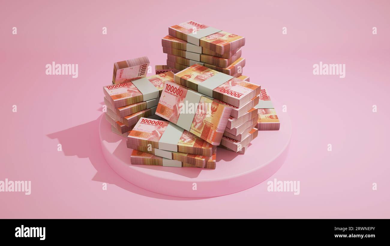 Stacks of 100000 Indonesian rupiah notes on top of pedestal. money on ...