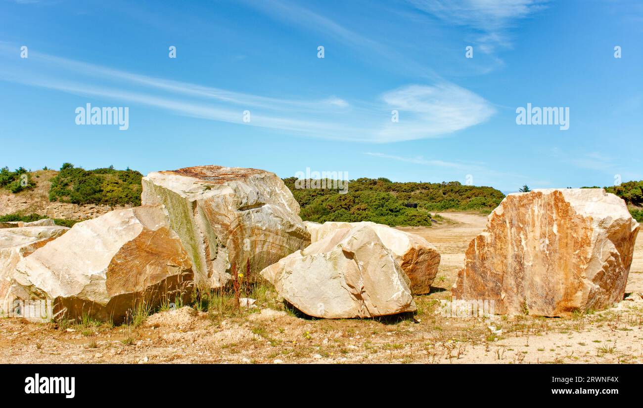 Hopeman Moray Coast Scotland group of large sandstone rocks in the ...
