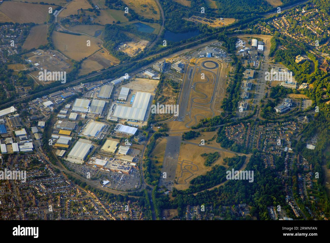 Former Brooklands motor-racing circuit seen from above. Brooklands ...