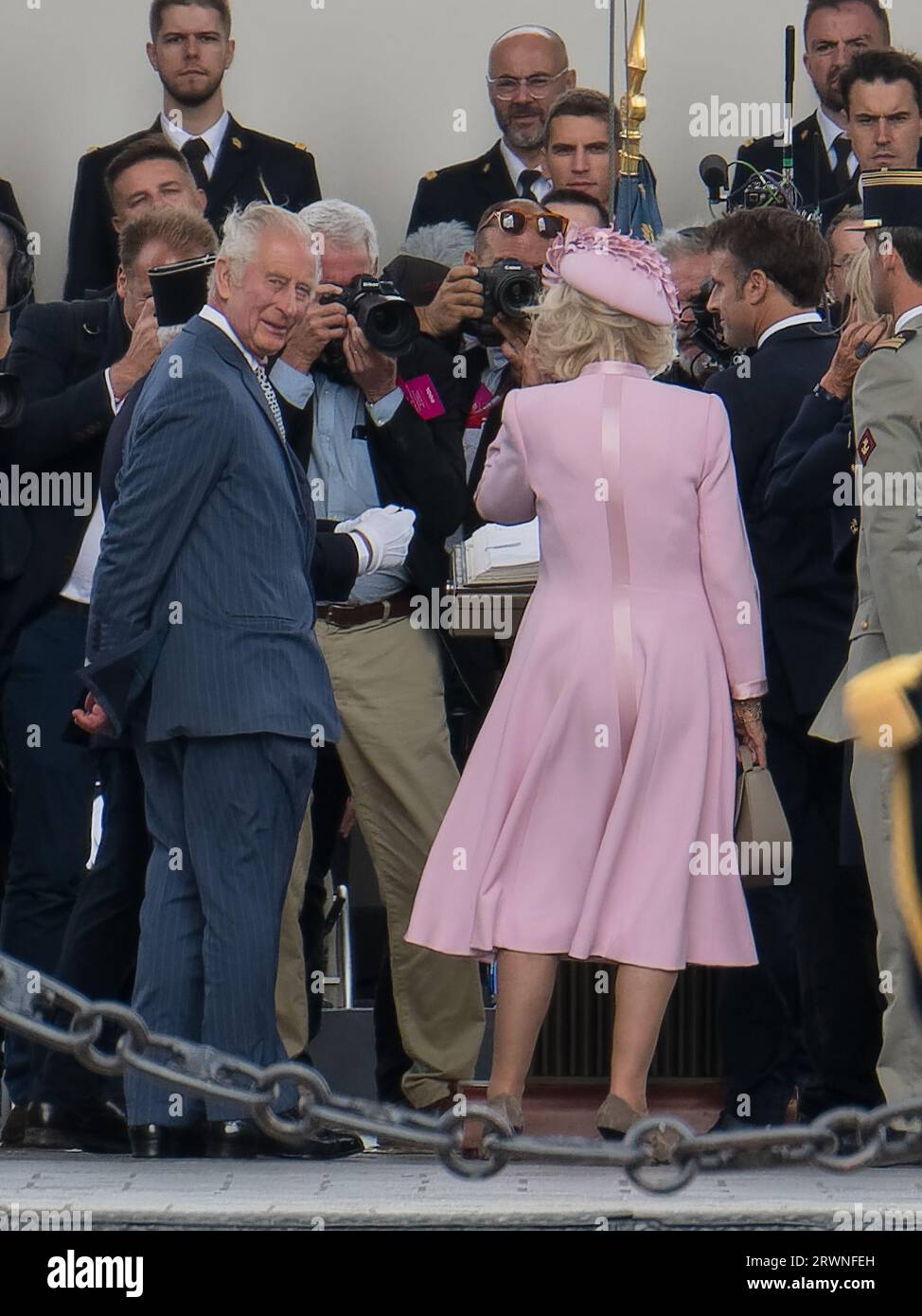 Paris, France, 20th September, 2023. King Charles III, Queen Camilla ...