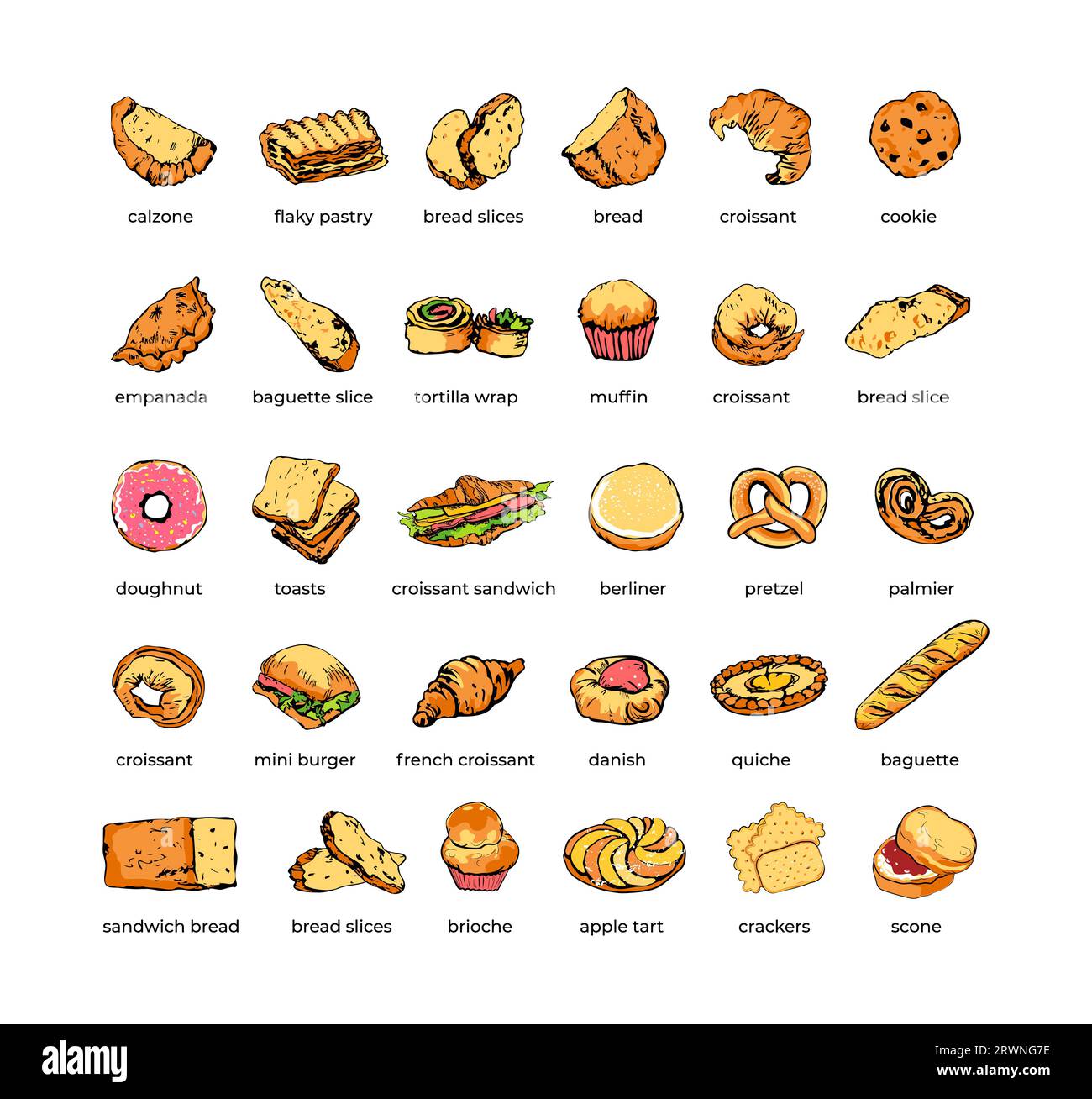 Set of doodle bread and bakery items Stock Vector Image & Art - Alamy