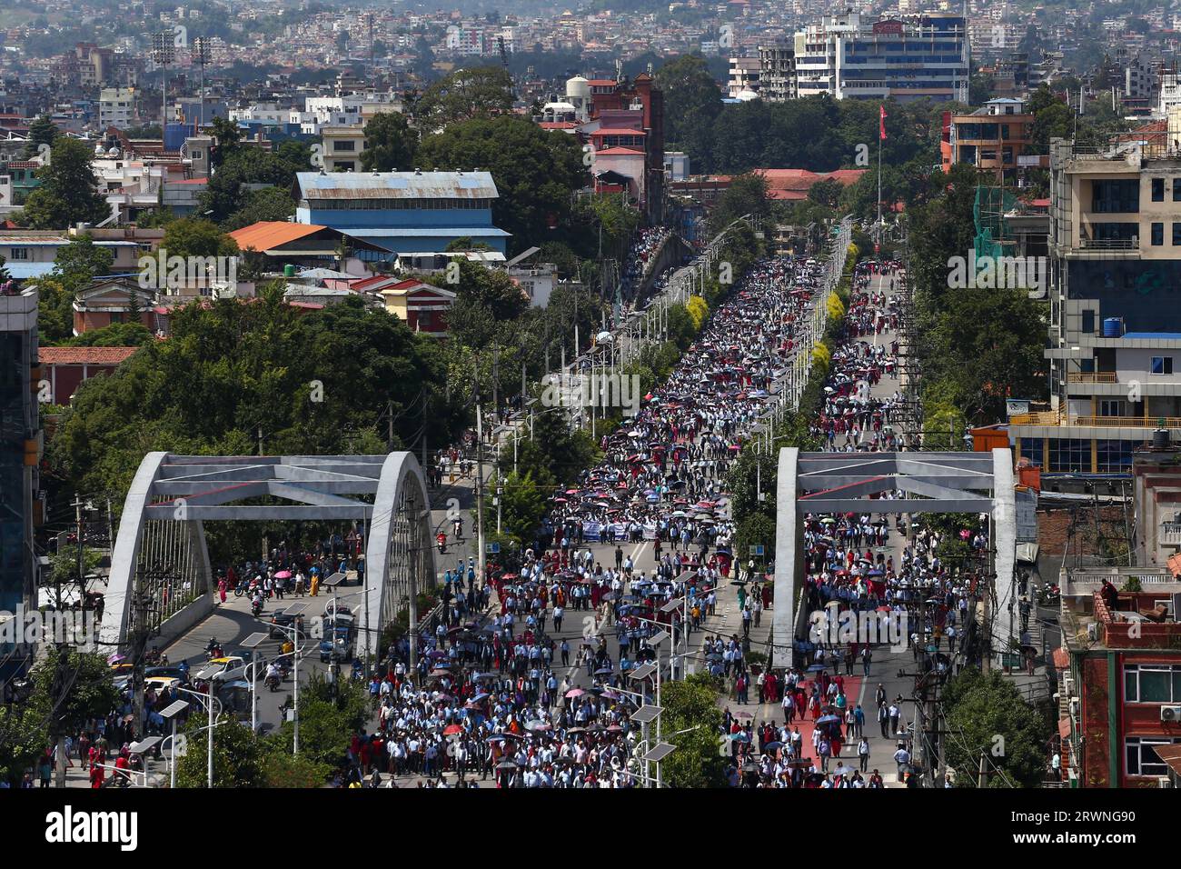 On September 20, 2023, in Kathmandu, Nepal. A mass of Nepalese teachers ...