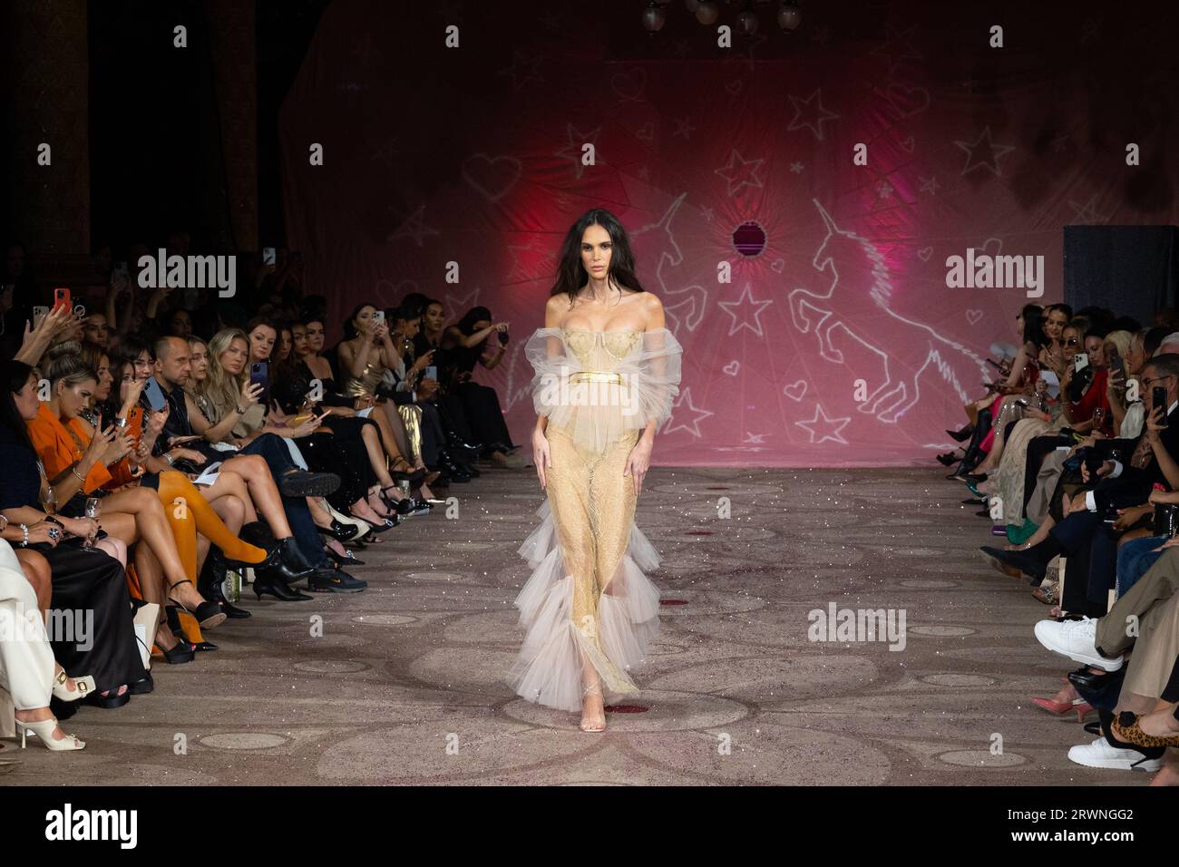 London, UK. September 17, 2023. A model on the catwalk at the AADNEVIK ...