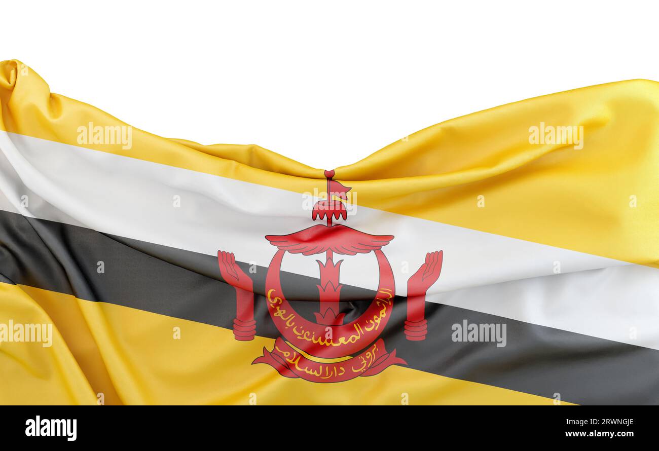 Flag of Brunei isolated on white background with copy space above. 3D ...