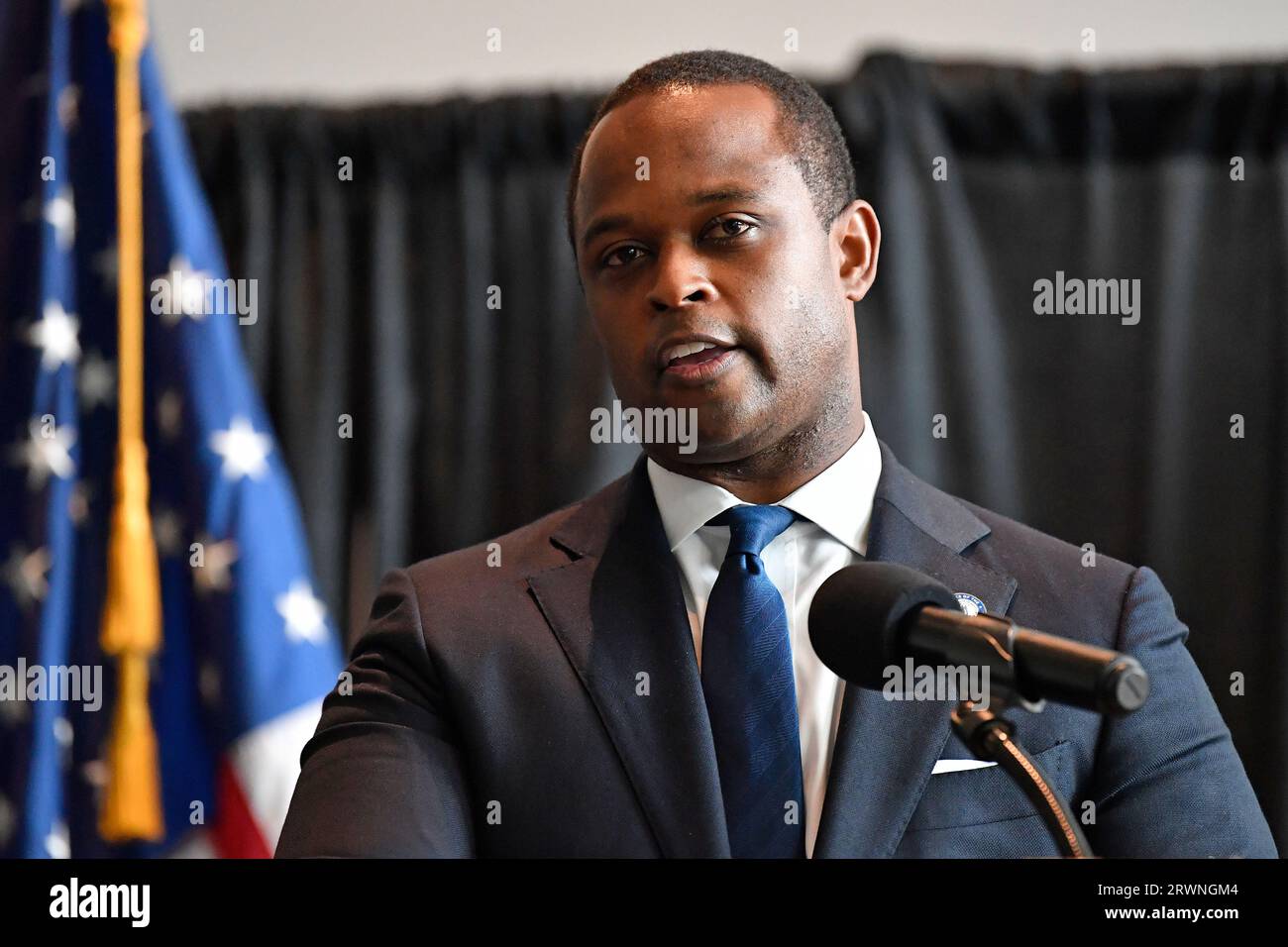 FILE - Kentucky Attorney General Daniel Cameron speaks during a news conference, Sept. 23, 2020 ...