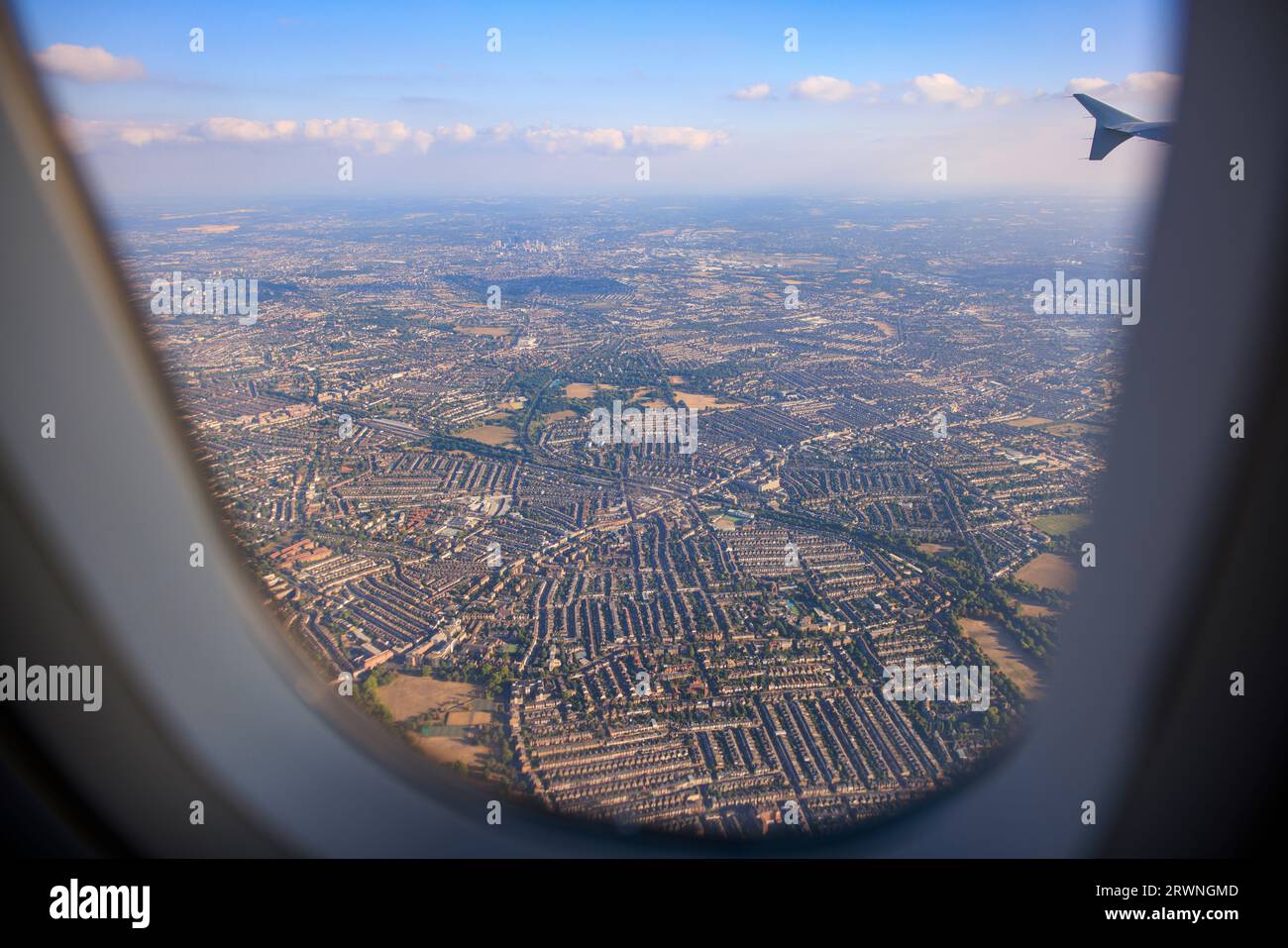 Houses in South West London as seen from a plane landing at Heathrow ...