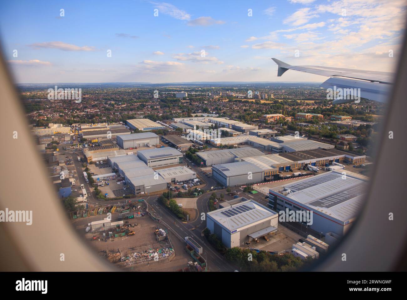 North Feltham Trading Estate as seen from a plane landing at Heathrow ...