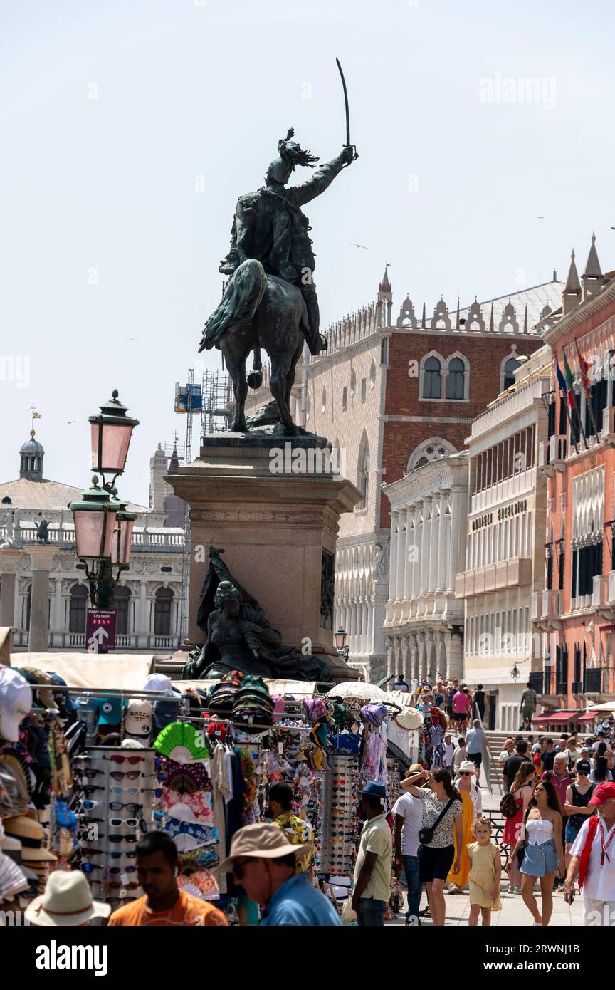 An equestrian monument of Victor Emmanuel II on his horse at Riva degli ...