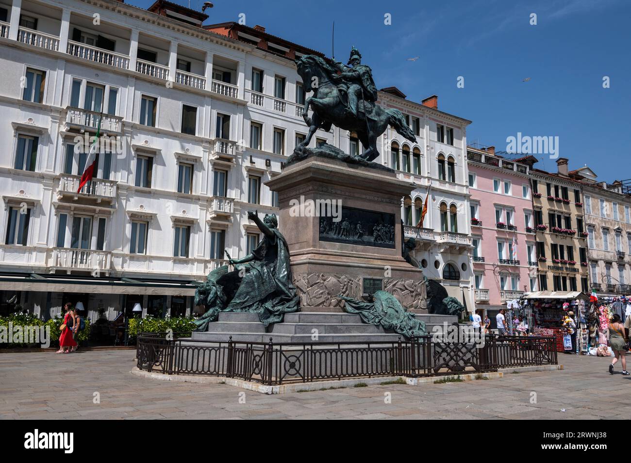 An equestrian monument of Victor Emmanuel II on his horse at Riva degli ...