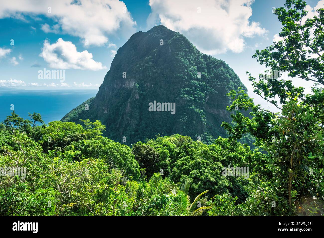 Gros Piton peak in Saint Lucia, UNESCO World Heritage Site Stock Photo ...